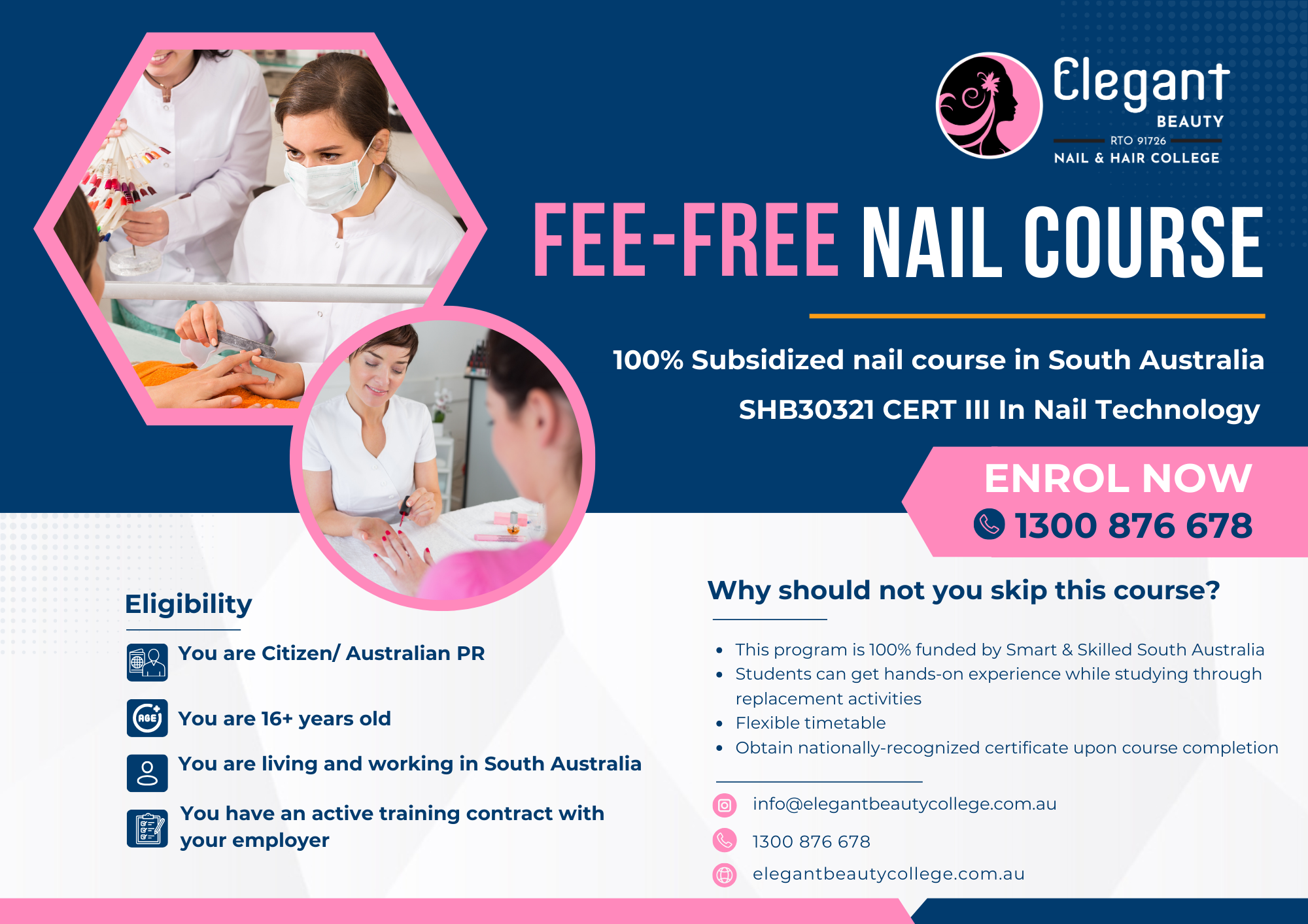 SOUTH AUSTRALIA FEE-FREE NAIL COURSE - SHB30321 Cert III in Nail Techn